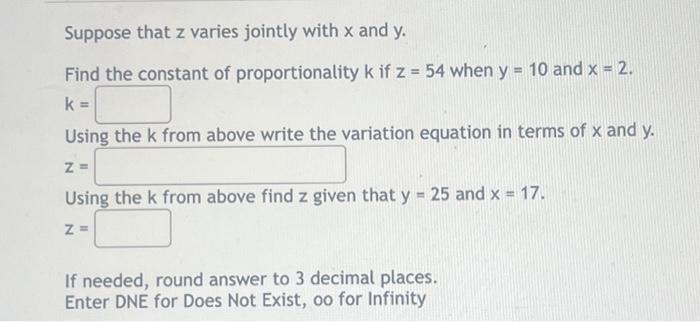Solved Suppose that z varies jointly with x and y. Find the | Chegg.com