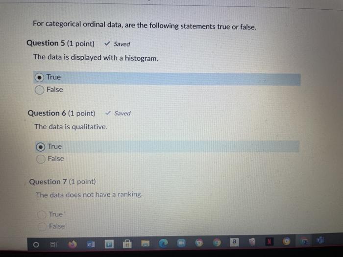 Solved For categorical ordinal data, are the following | Chegg.com