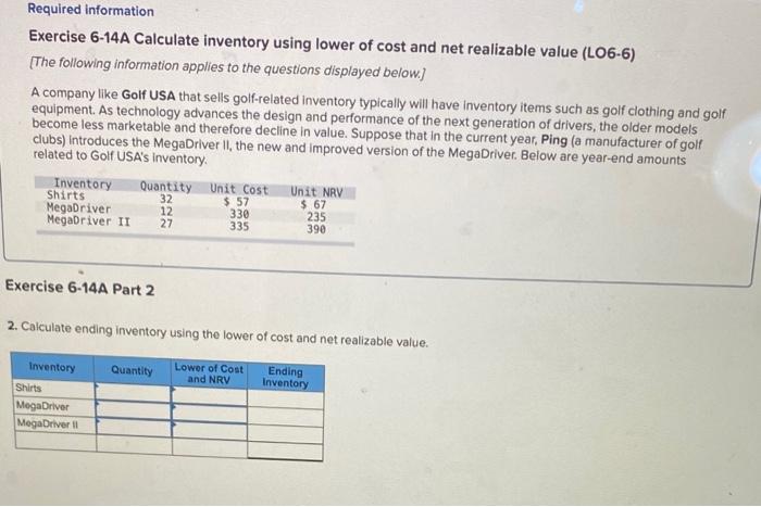 Solved Required information Exercise 6-14A Calculate | Chegg.com