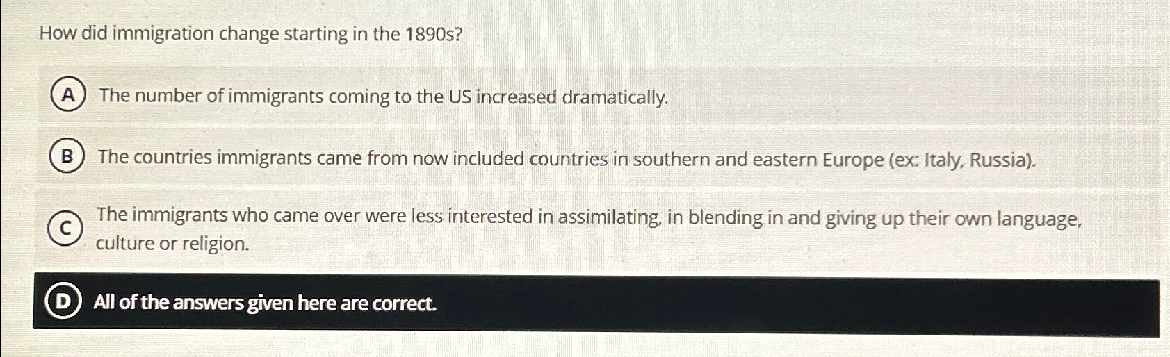 Solved How did immigration change starting in the 1890 | Chegg.com
