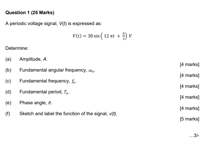 Solved Question 1 (25 ﻿Marks)A periodic voltage signal, V(t) | Chegg.com