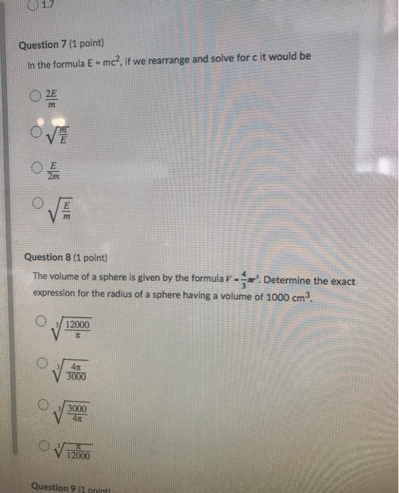 Solved Question 7 (1 point) In the formula E = mc2, if we | Chegg.com
