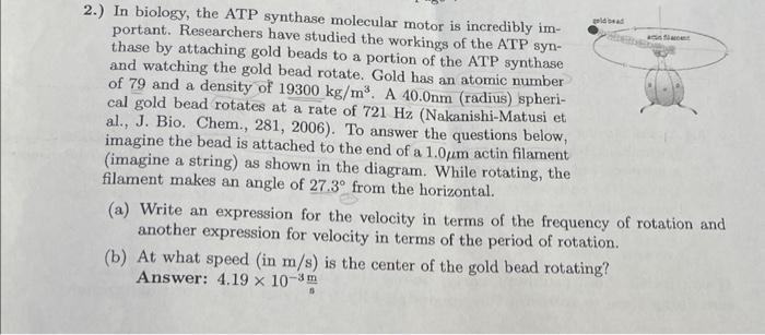 Solved 2.) In biology, the ATP synthase molecular motor is | Chegg.com