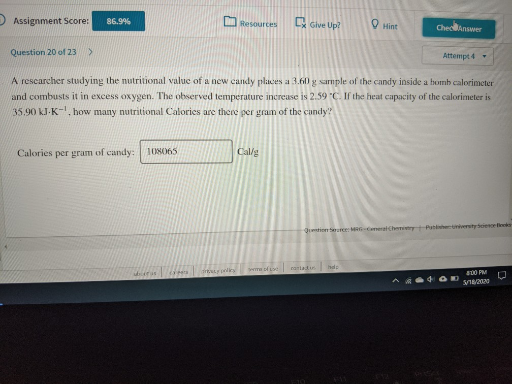 Solved Assignment Score: 86.9% Resources x Give Up? Hint | Chegg.com