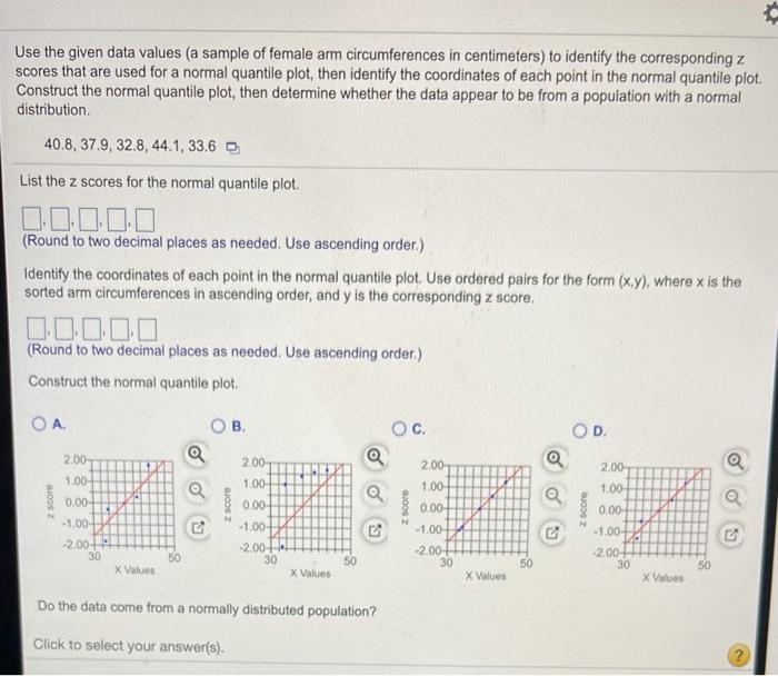 Solved Use the given data values (a sample of female arm | Chegg.com