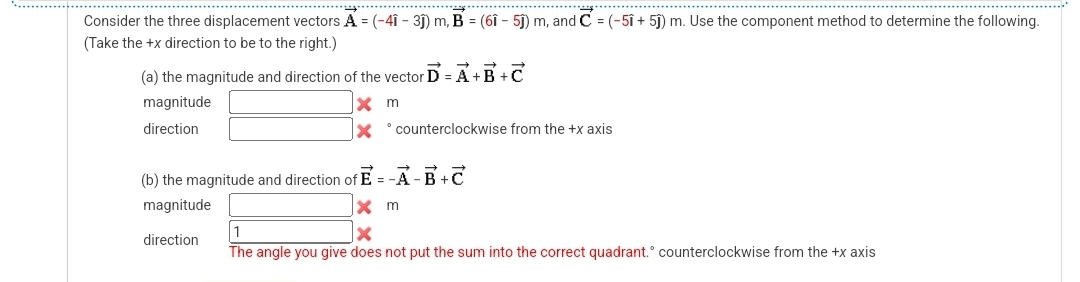 Solved Consider the three displacement vectors | Chegg.com