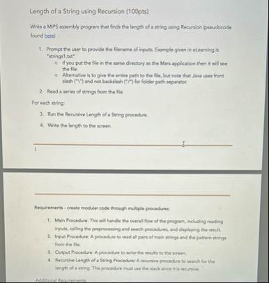 Solved Length of a String using Recursion (100pts)Write a | Chegg.com