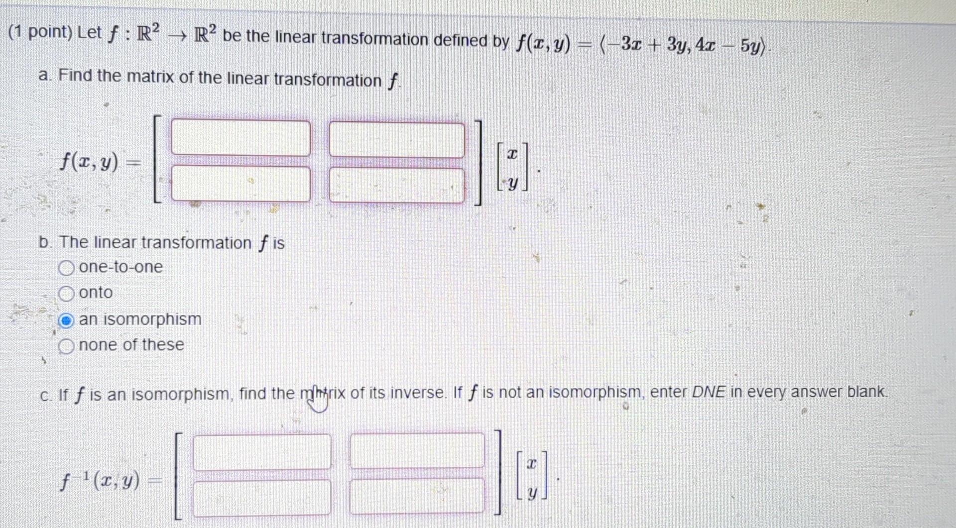 Solved 1 point) Let f:R2→R2 be the linear transformation | Chegg.com