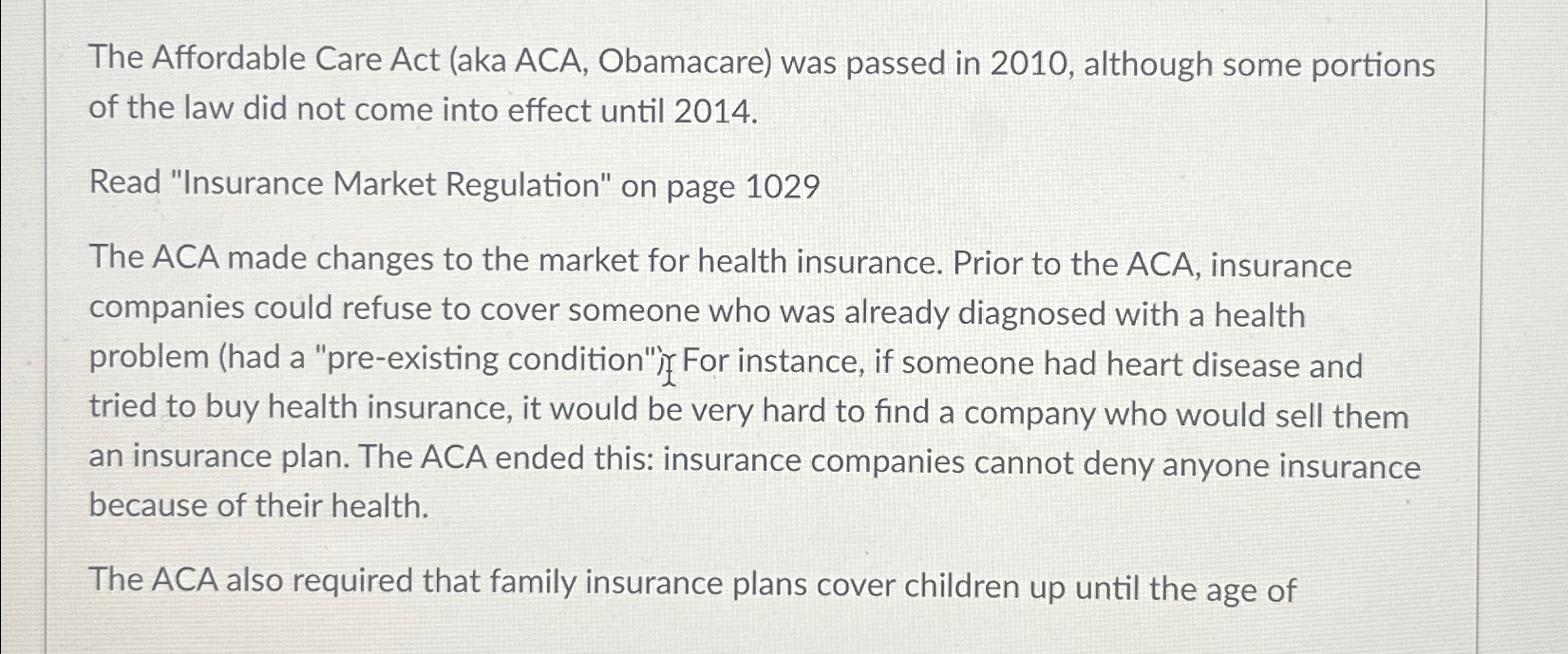 Solved The Affordable Care Act (aka ACA, Obamacare) ﻿was | Chegg.com