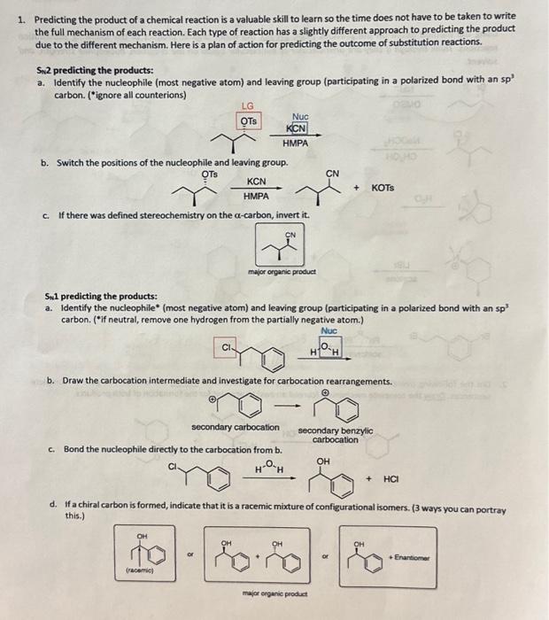 Solved 1. Predicting the product of a chemical reaction is a | Chegg.com