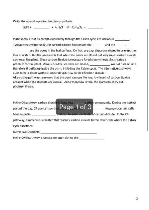 Solved CALVIN CYCLE WORKSHEET Name Fill in the blanks. Some, | Chegg.com