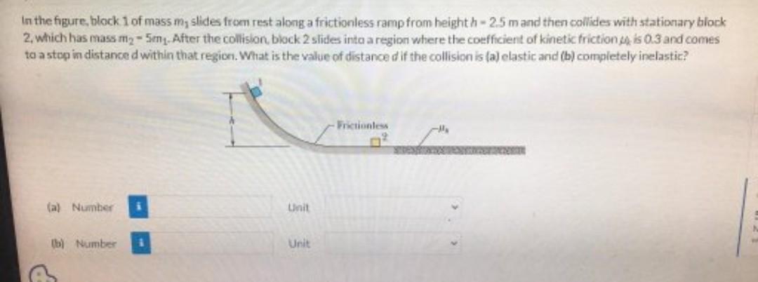 Solved In the figure, block 1 of mass m1 slides froen rest | Chegg.com