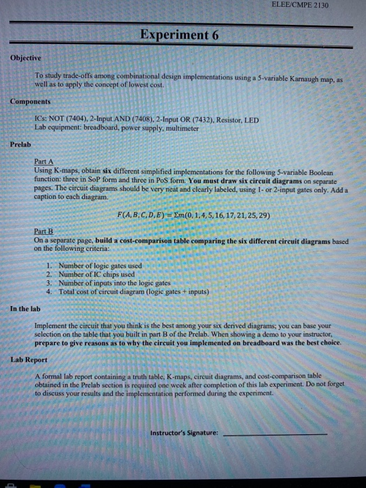 ELEE/CMPE 2130 Experiment 6 Objective To study | Chegg.com