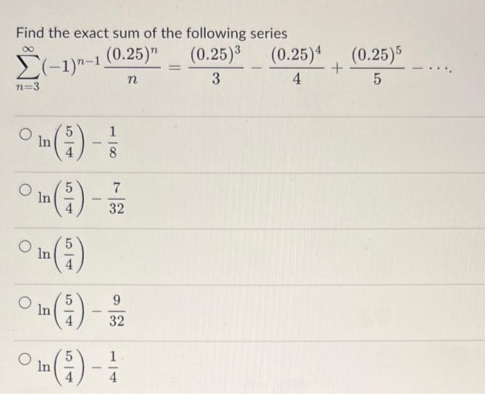 Solved Find the exact sum of the following series | Chegg.com