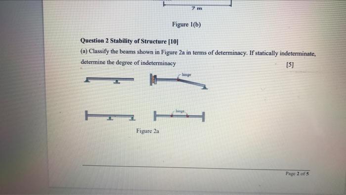 Solved 7 m Figure 1(6) Question 2 Stability of Structure | Chegg.com