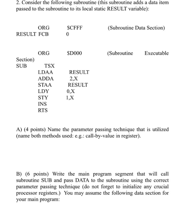 2. Consider the following subroutine (this subroutine | Chegg.com