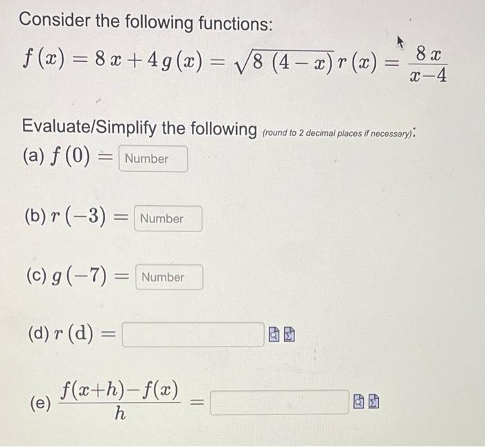 Solved Consider the following functions: | Chegg.com