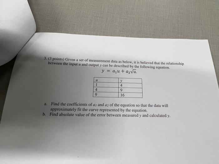 Solved 3. (3 points) Given a set of measurement data as | Chegg.com