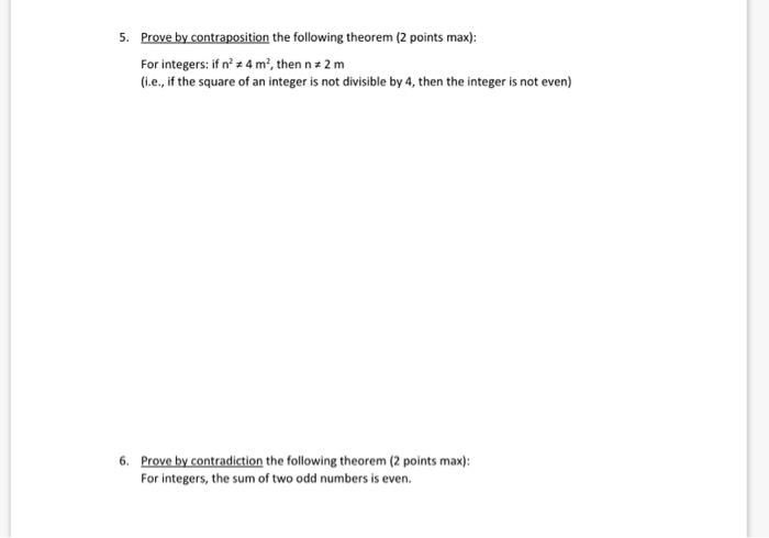 Solved 5. Prove by contraposition the following theorem ( 2 | Chegg.com