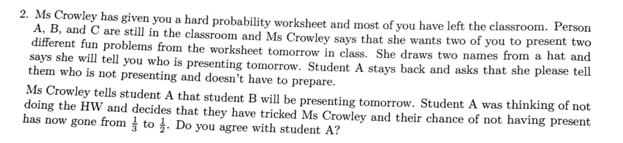 Solved Ms Crowley has given you a hard probability worksheet | Chegg.com