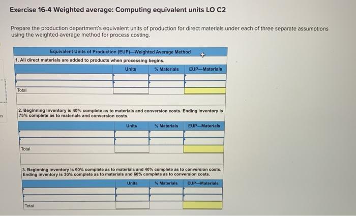Solved Exercise 16-4 Weighted average: Computing equivalent | Chegg.com