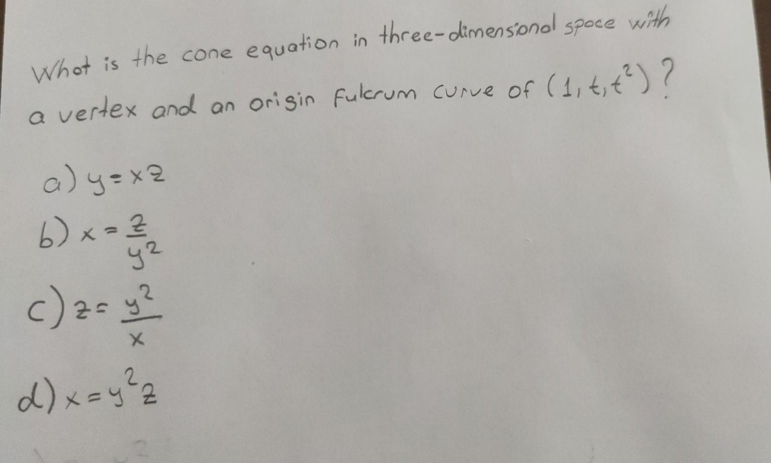 Solved Whot is the cone equation in three-dimensional spoce | Chegg.com