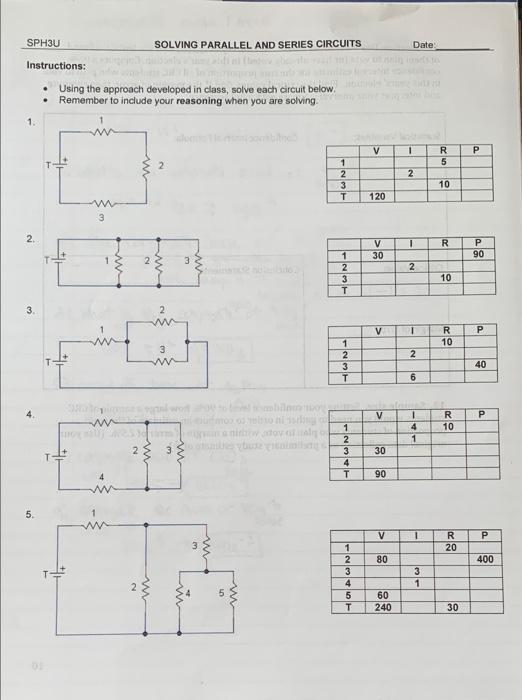 Solved SPH3U SOLVING PARALLEL AND SERIES CIRCUITS Date: | Chegg.com