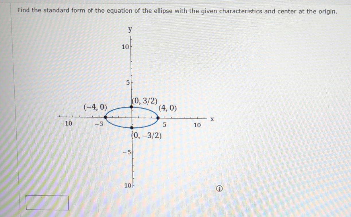 Solved Find the standard form of the equation of the ellipse | Chegg.com