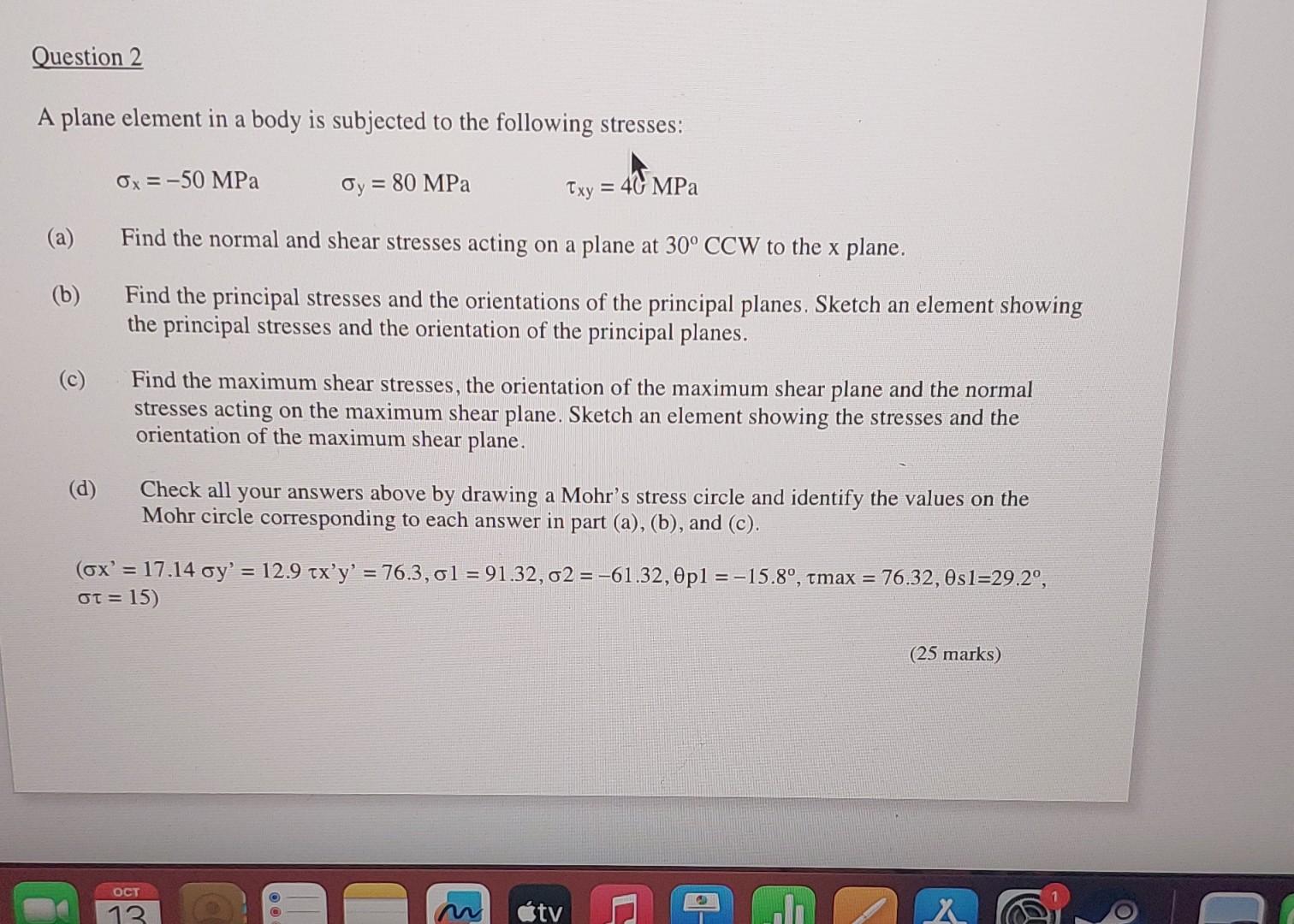 Solved A plane element in a body is subjected to the | Chegg.com