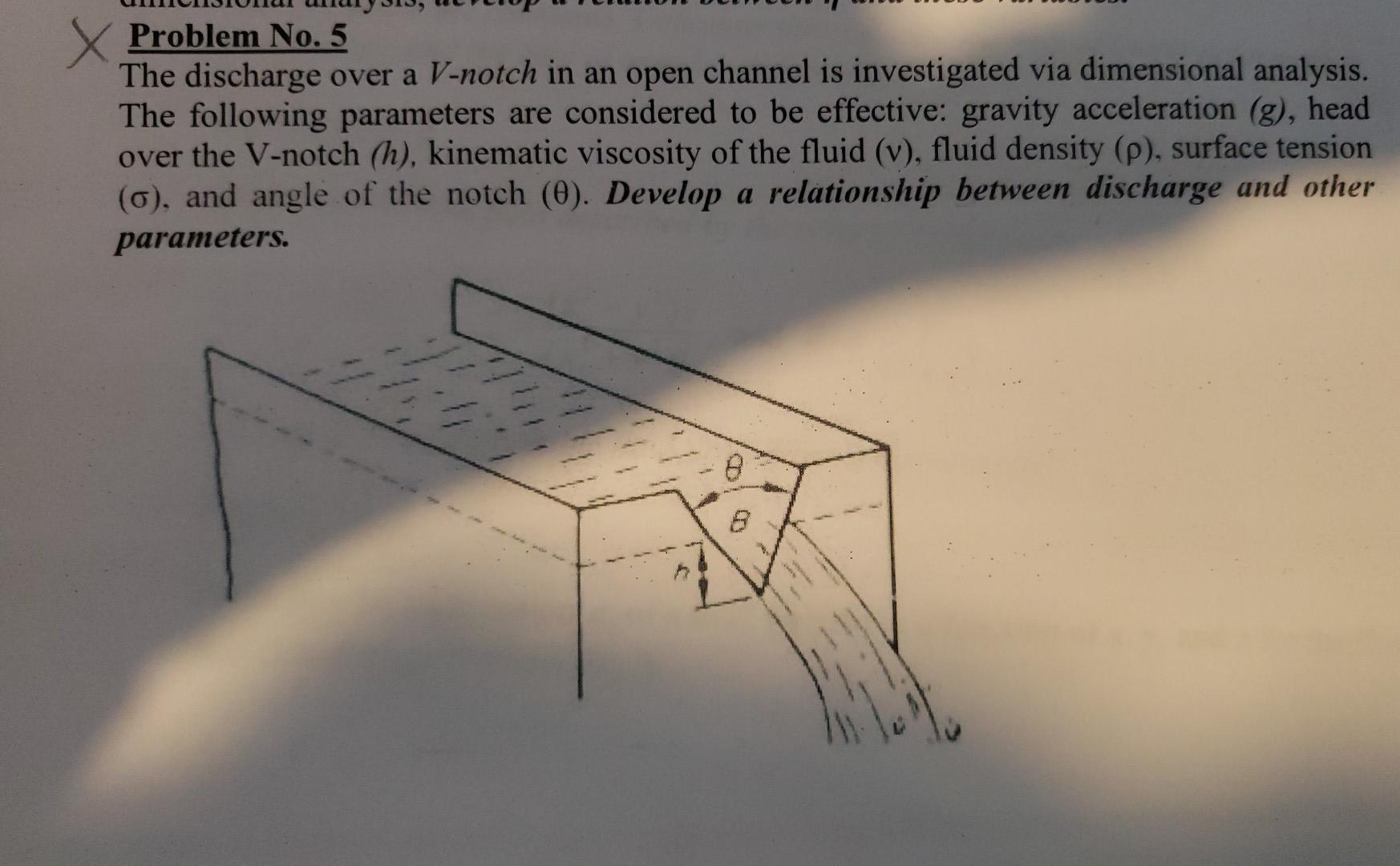Solved X Problem No. 5 The discharge over a V-notch in an | Chegg.com