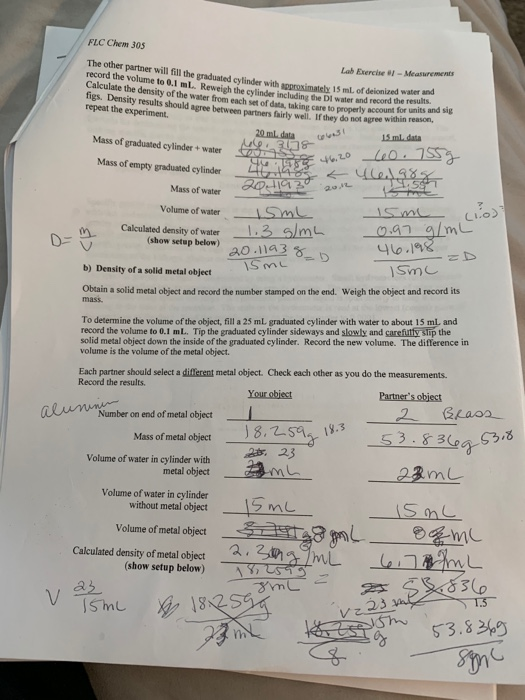 FLC Chem 305 Lab Exercise - Measurement The other | Chegg.com