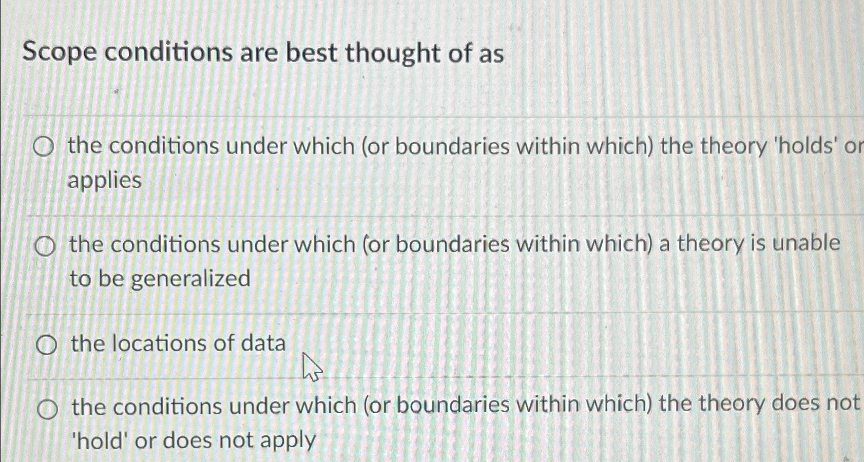 Solved Scope conditions are best thought of asthe conditions | Chegg.com