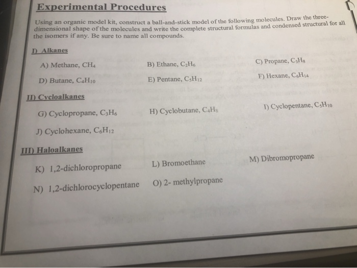 Solved Experimental Procedures Using an organic model kit, | Chegg.com