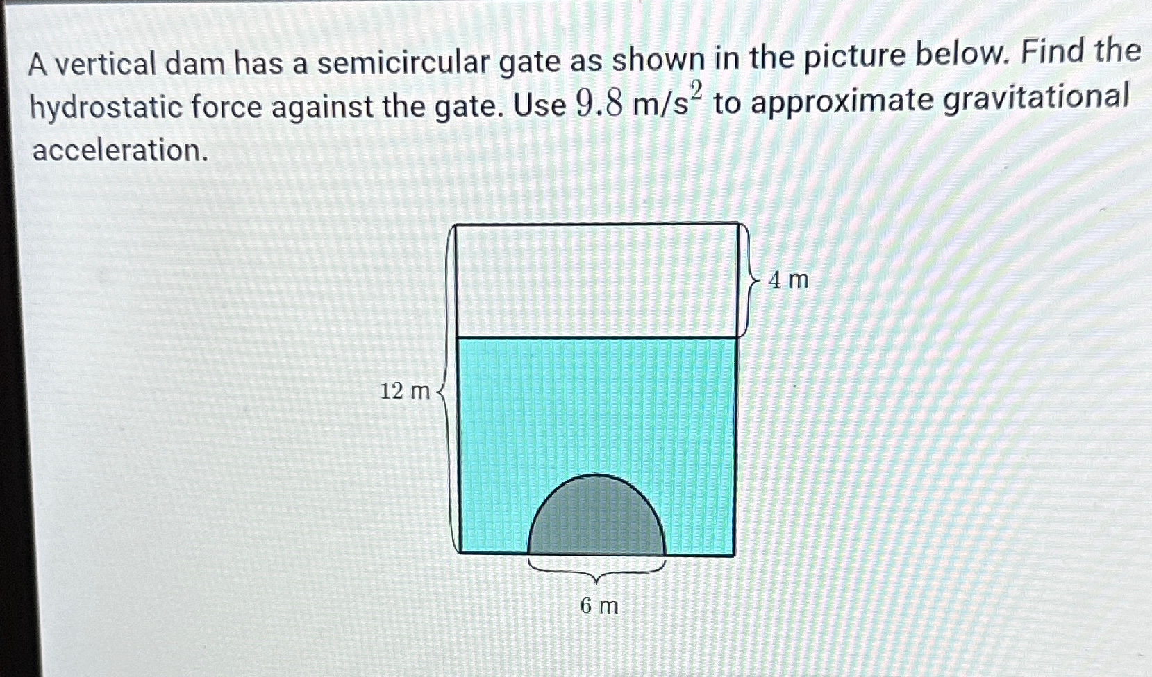 Solved A vertical dam has a semicircular gate as shown in | Chegg.com