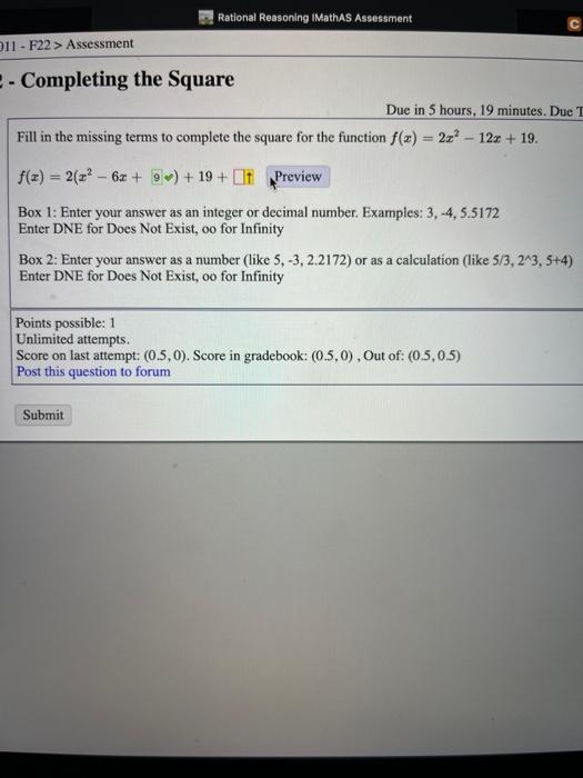 Solved - Completing the Square Due in 5 hours, 19 minutes. | Chegg.com