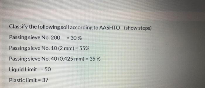 Solved Classify the following soil according to AASHTO (show | Chegg.com