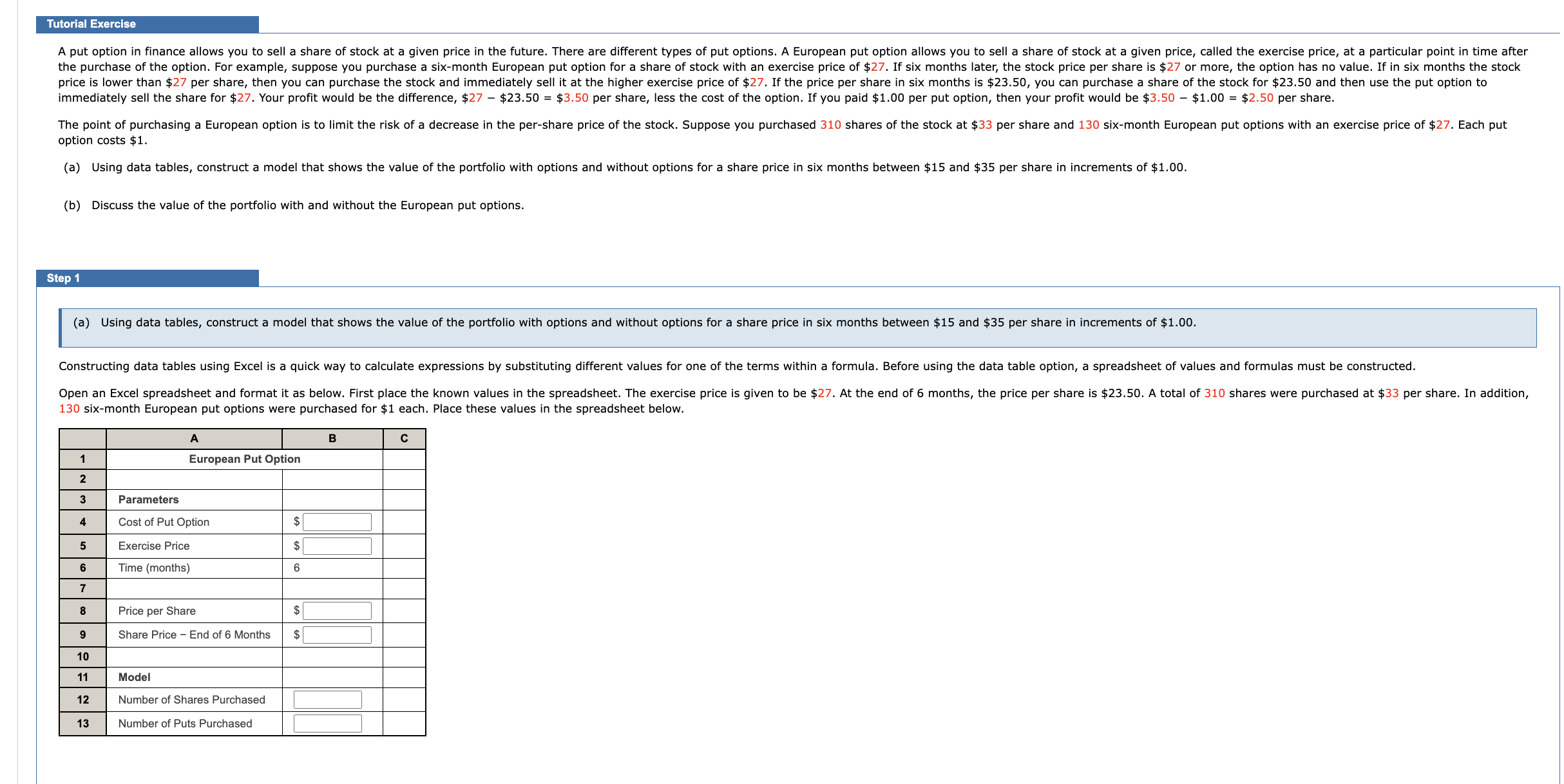 Solved Tutorial Exercise option costs \( \$ 1 \).(a) ﻿Using | Chegg.com