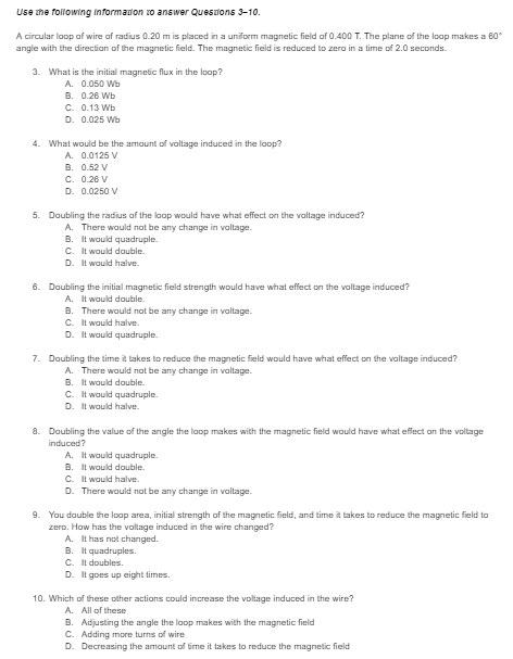 Solved Use the following information to answer Questions | Chegg.com