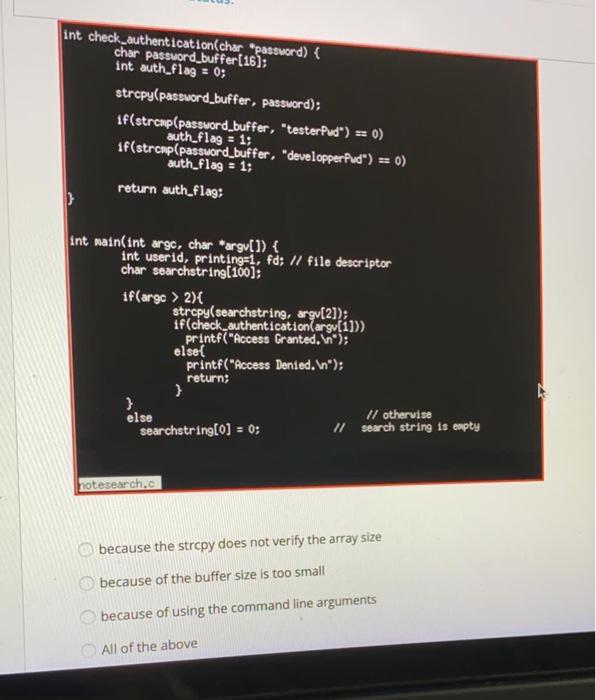 int check_authentication(char password) { char | Chegg.com