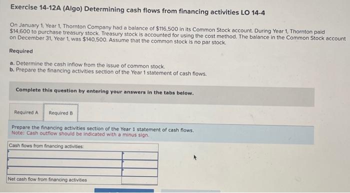 Solved Exercise 14-12A (Algo) Determining cash flows from | Chegg.com Solved Exercise 14-12A (Algo) Determining cash flows from | Chegg.com