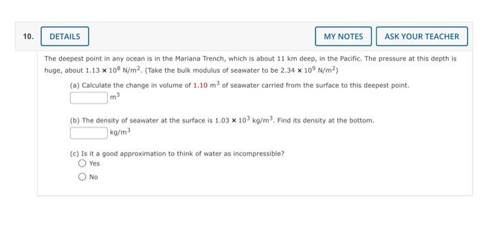 Solved The deepest point in any ocean is in the Mariana | Chegg.com