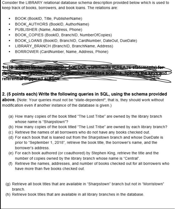 Solved Consider the LIBRARY relational database schema | Chegg.com