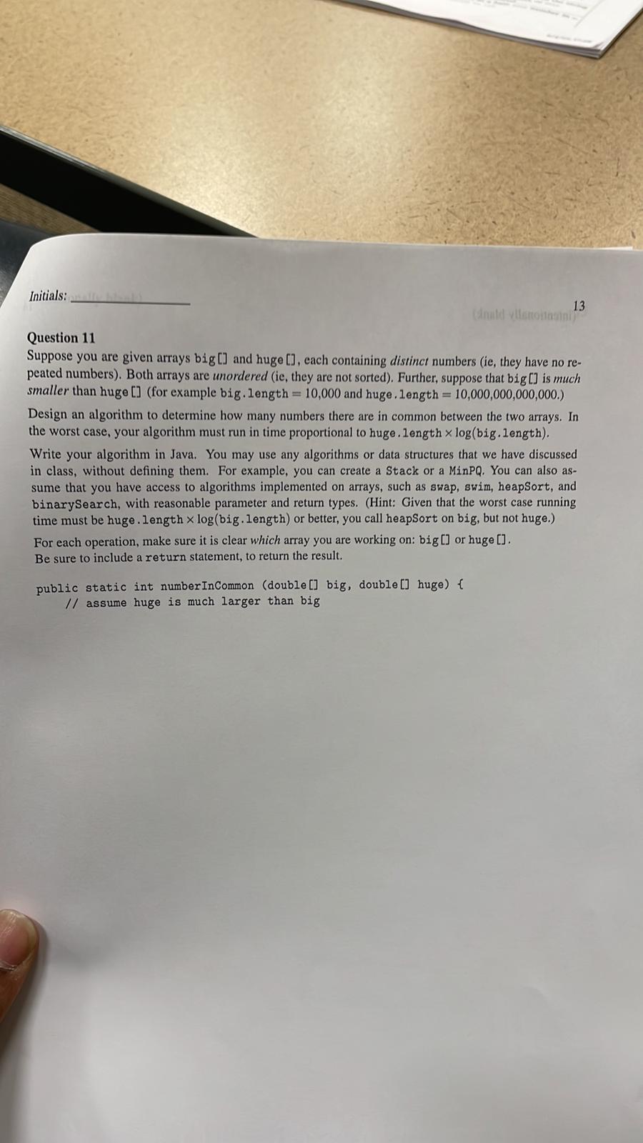 Solved Question 11Suppose you are given arrays big [] ﻿and | Chegg.com
