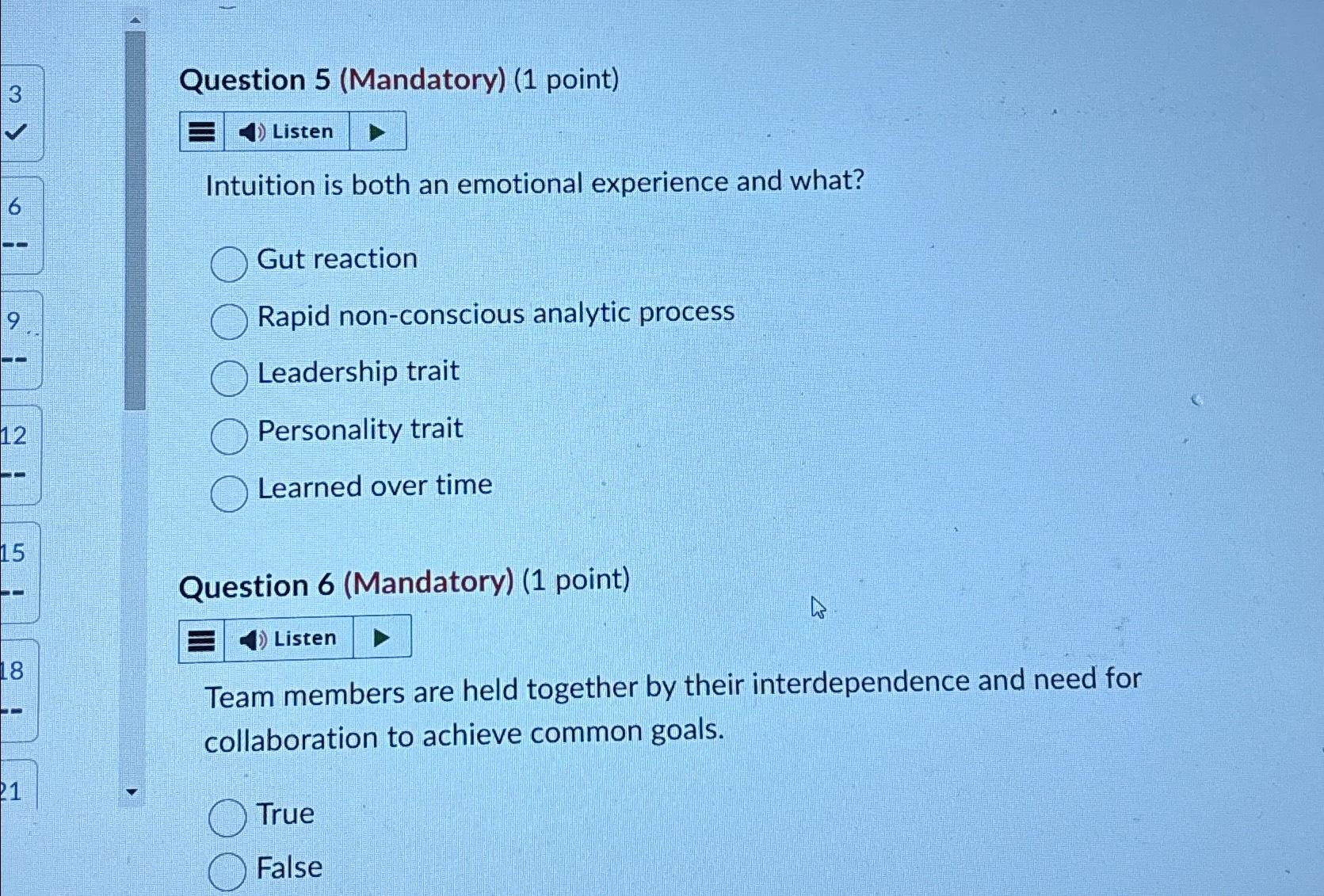 Solved Question 5 (Mandatory) (1 ﻿point)Intuition is both an | Chegg.com