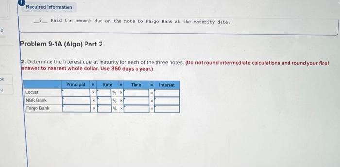 Solved Required information Problem 9-1A (Algo) Short-term | Chegg.com