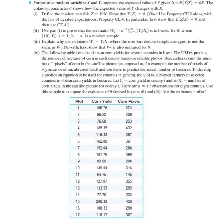 Solved 4 For positive random variables X and Y suppose the | Chegg.com