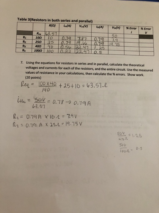 Solved Table 3(Resistors in both series and parallel) R(Q) | Chegg.com