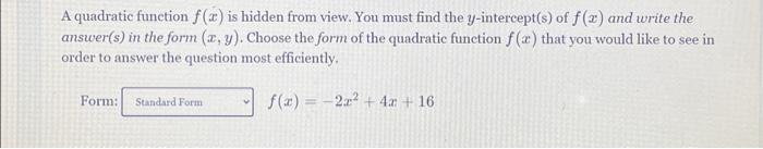 Solved A quadratic function f(x) is hidden from view. You | Chegg.com