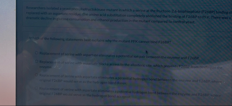 Solved Researchers isolated a yeast phosphofructokinase | Chegg.com