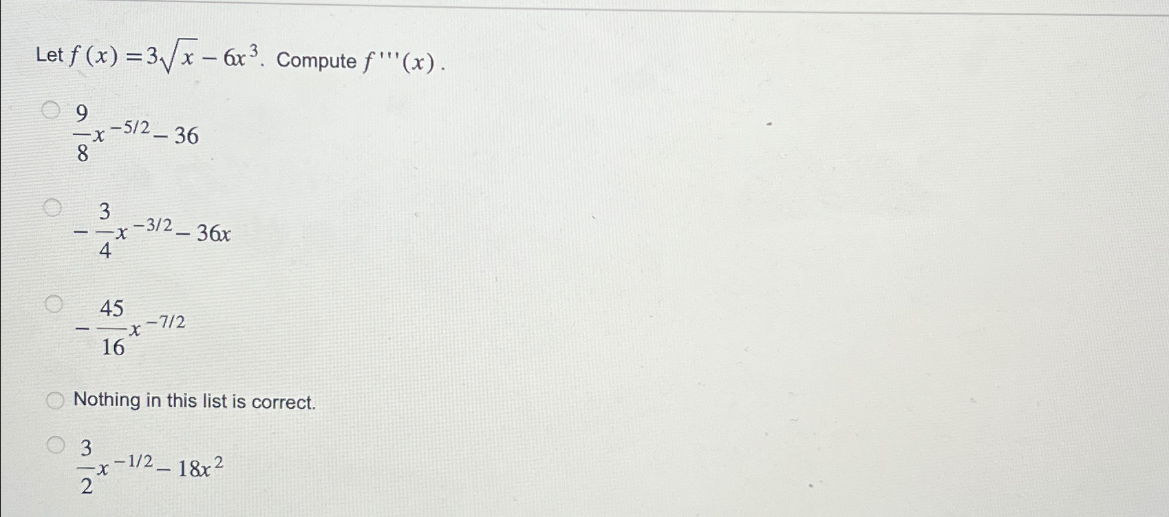 Solved Let f(x)=3x2-6x3. ﻿Compute | Chegg.com